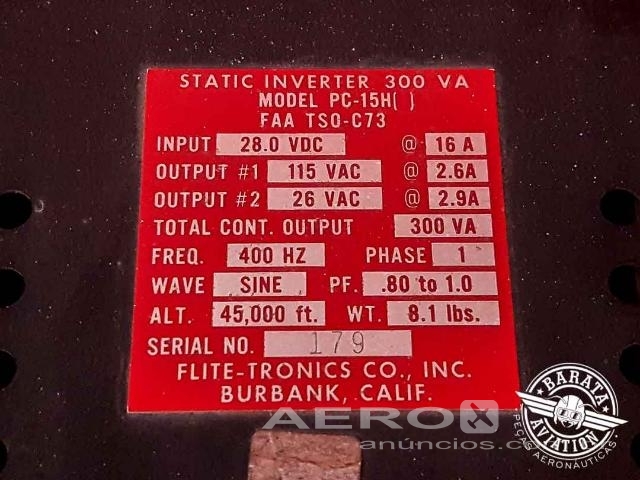 Inversor Estático 300VA 28VDC Flite-Tronics CO. - Barata Aviation ...